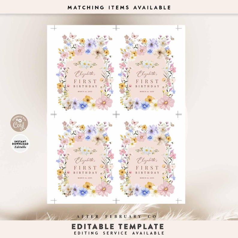 Editable Wildflower Daisy Meadow Floral Butterfly Birthday Capri Sun ...