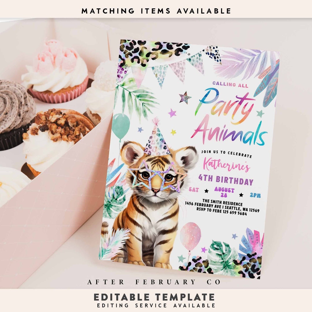 Girl Tiger Birthday Invitation: Jungle Safari Party Animals Invite ...