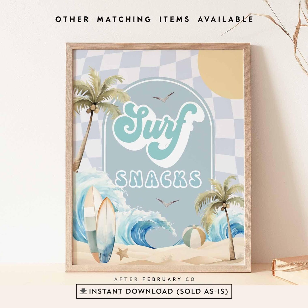 Boy Surf Snacks Table Sign: Retro Beach Party Decor (digital Download ...