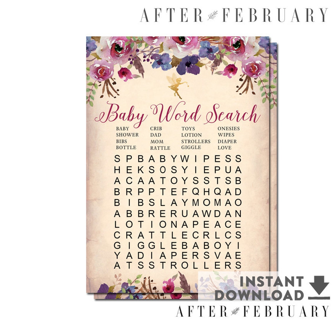 Baby Word Search Game Printable Plum Purple Floral Fairy Baby - Etsy