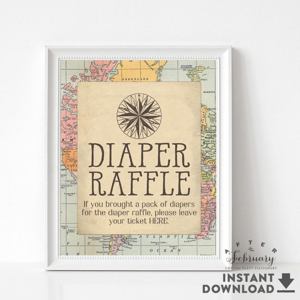 8x10 Diaper Raffle Sign Travel Compass Around the World | Etsy