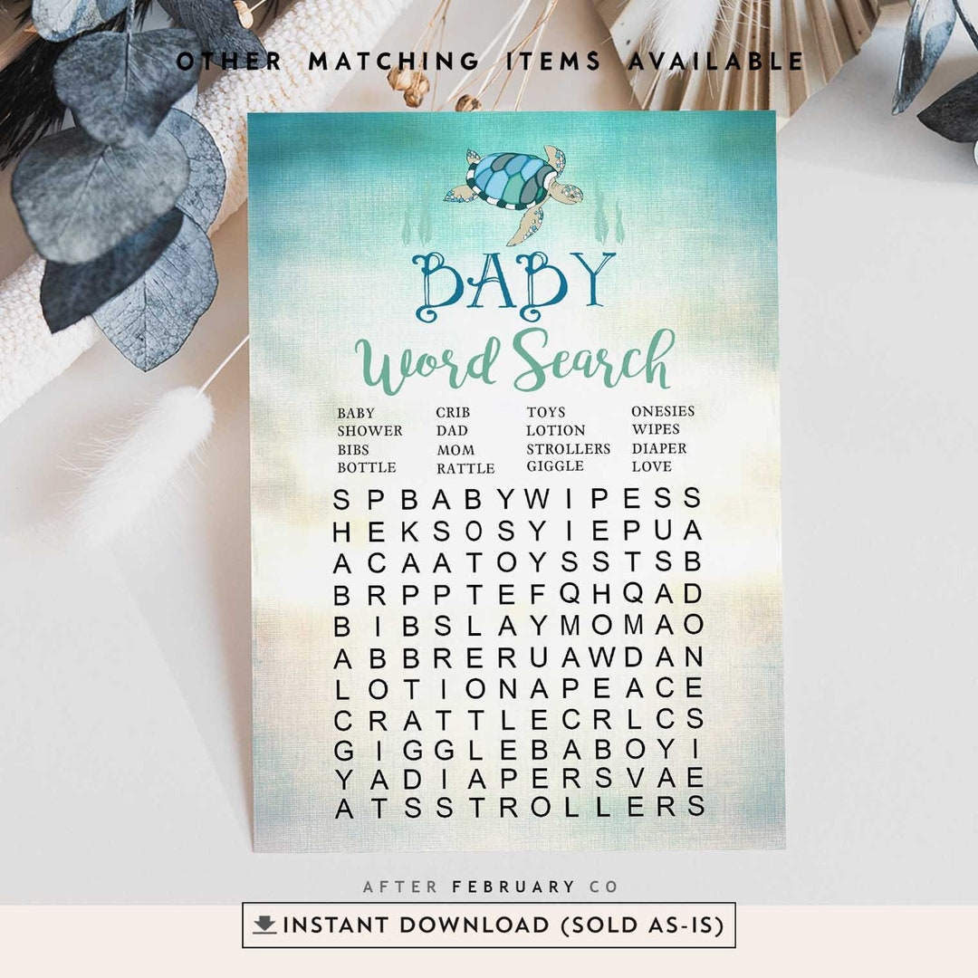 Sea Turtle Baby Word Search Game Under the Sea Boy Sea Turtle Baby ...