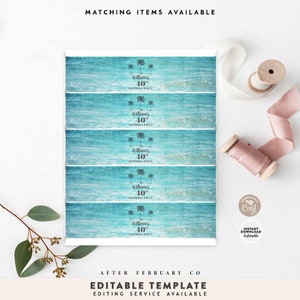 EDITABLE Birthday Men Women Water Bottle Labels Plum Tree Caribbean ...