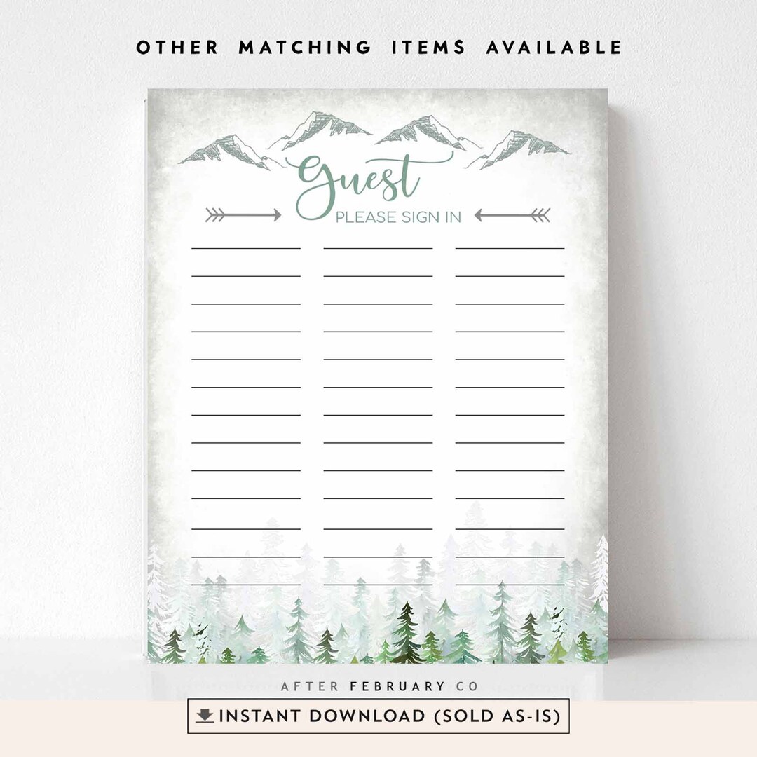 Mountain Forest Guest Sign in Sheet Adventure Outdoor Greens Woods ...