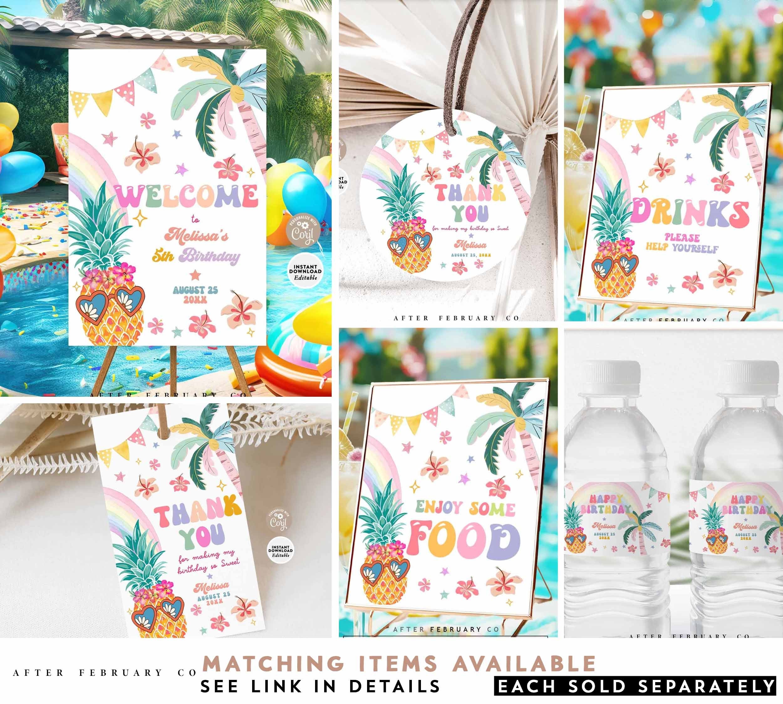 Editable Pineapple Tags Tropical Hawaiian Aloha Birthday Tag Printable ...