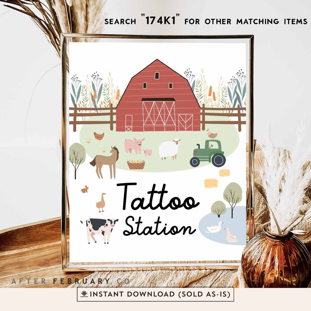 Farm Party Animals Tattoo Station Bar Table Sign Calling All Party ...