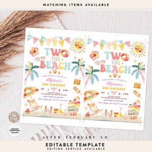Editable TWO the Beach Party 2nd Birthday Invitation Girly Summer ...