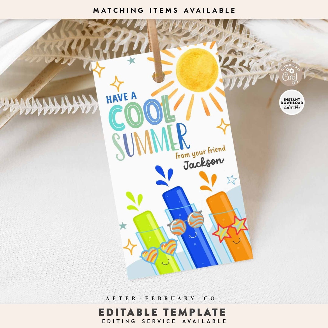 Boy Ice Pop Summer Tag: Teacher Student End of School Tags Template ...