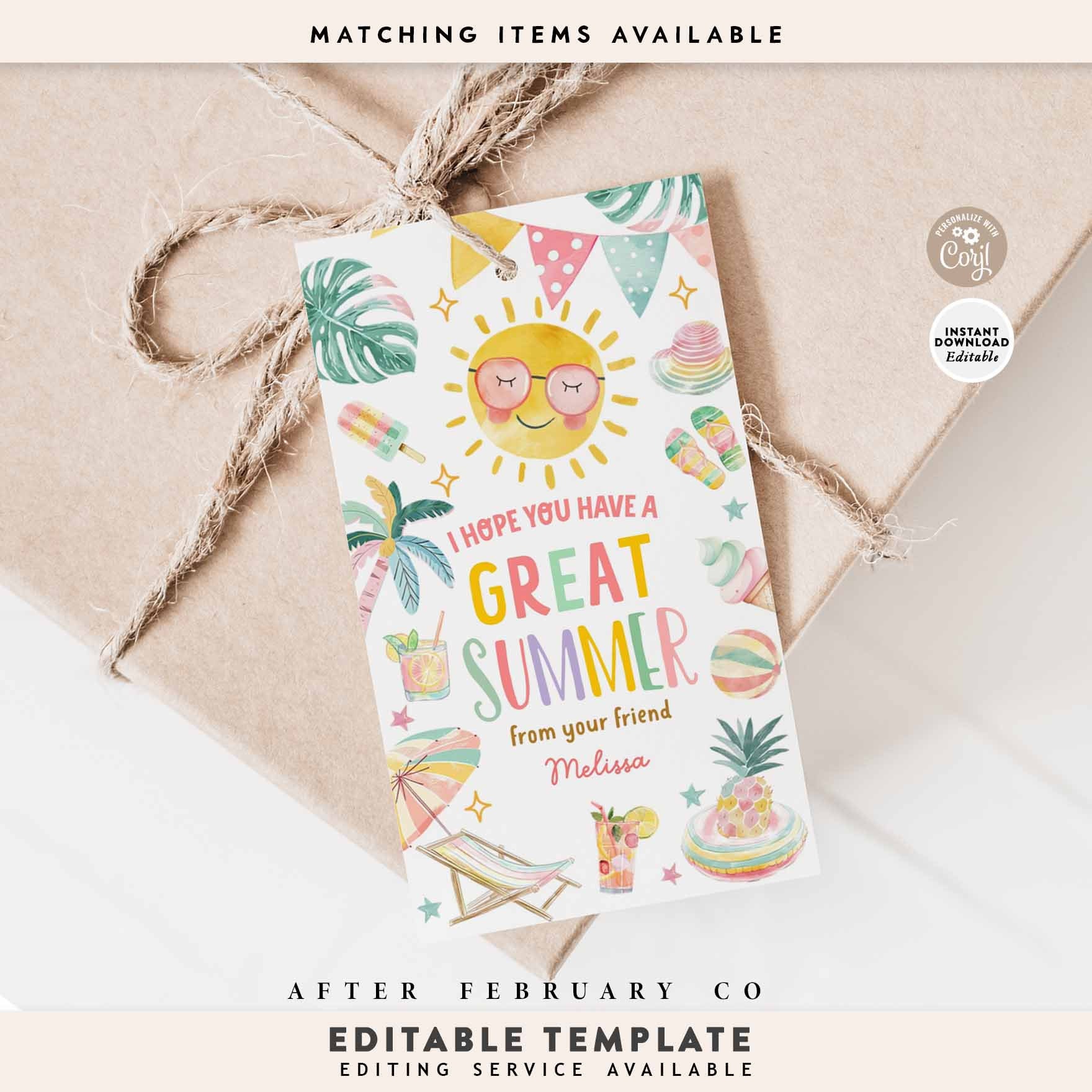 Editable Hope You Have A Great Summer Teacher Student Preschool Tag ...