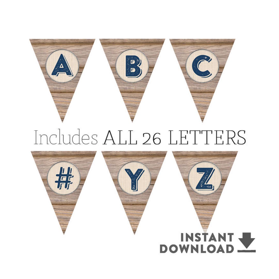 All 26 Letters Printable Pennant Banner Rustic Navy Boy Baby - Etsy