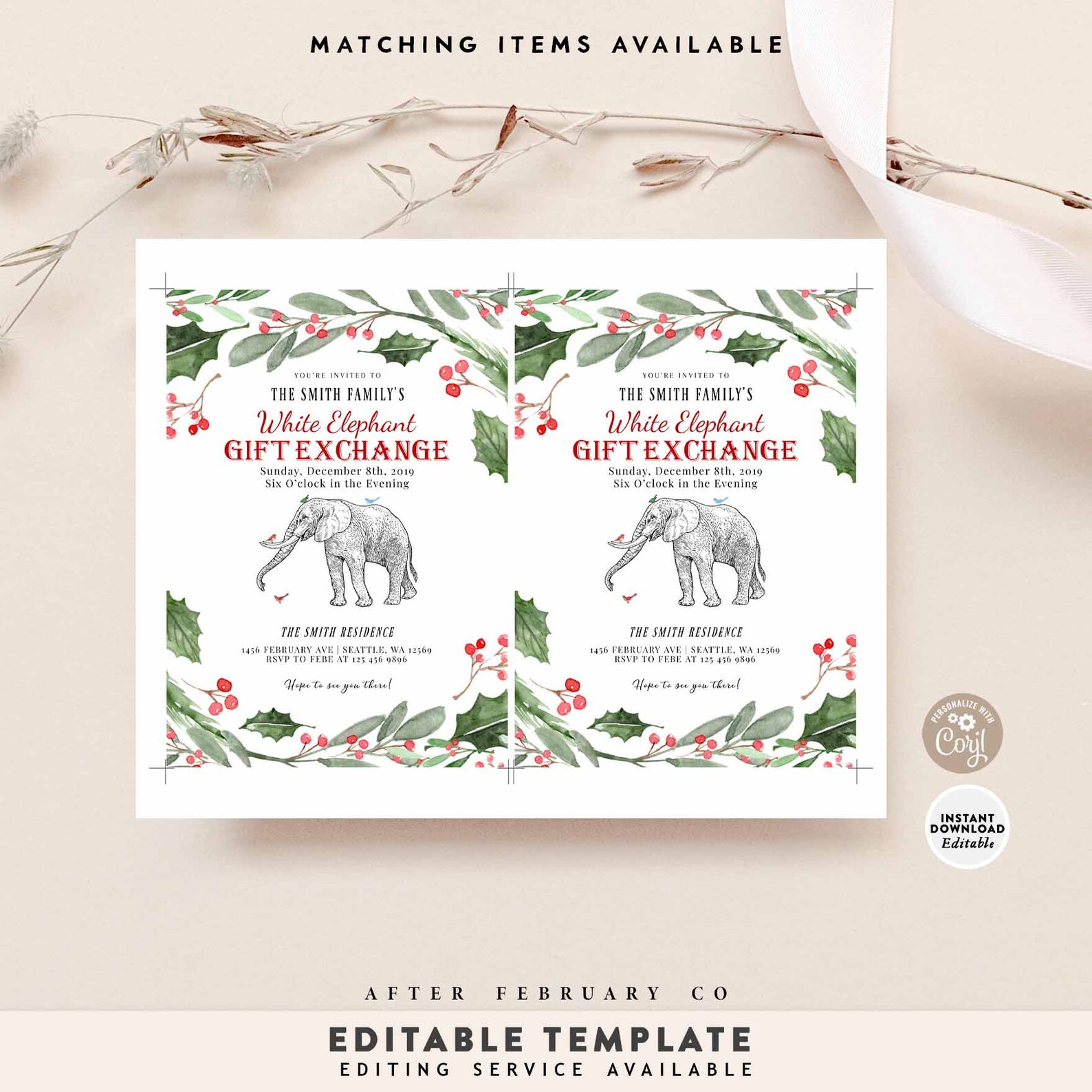 Editable White Elephant Invitation White Elephant Gift - Etsy