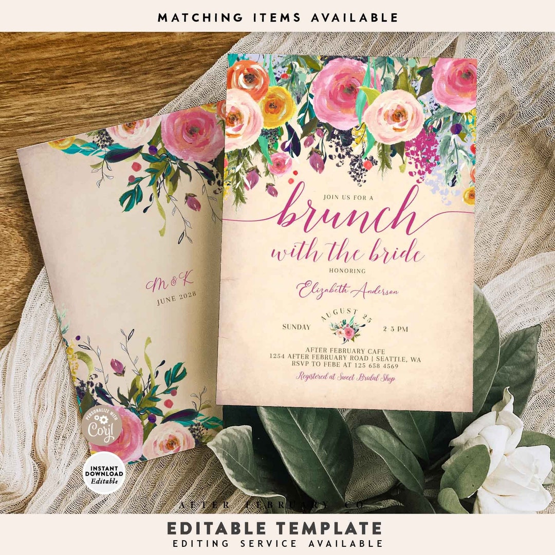 Editable Floral Brunch With the Bride Invitation Floral Flower Bridal ...
