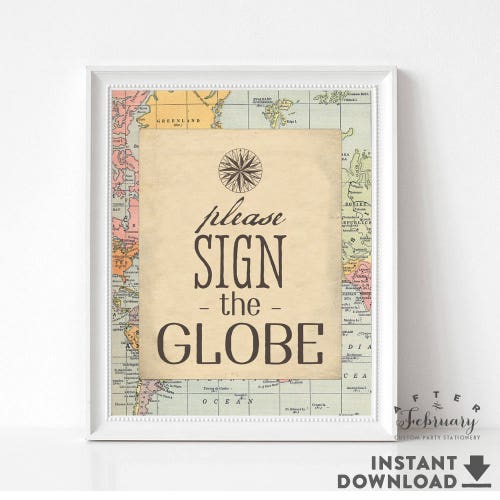 Please Sign the Globe Sign Travel Compass Around the World - Etsy