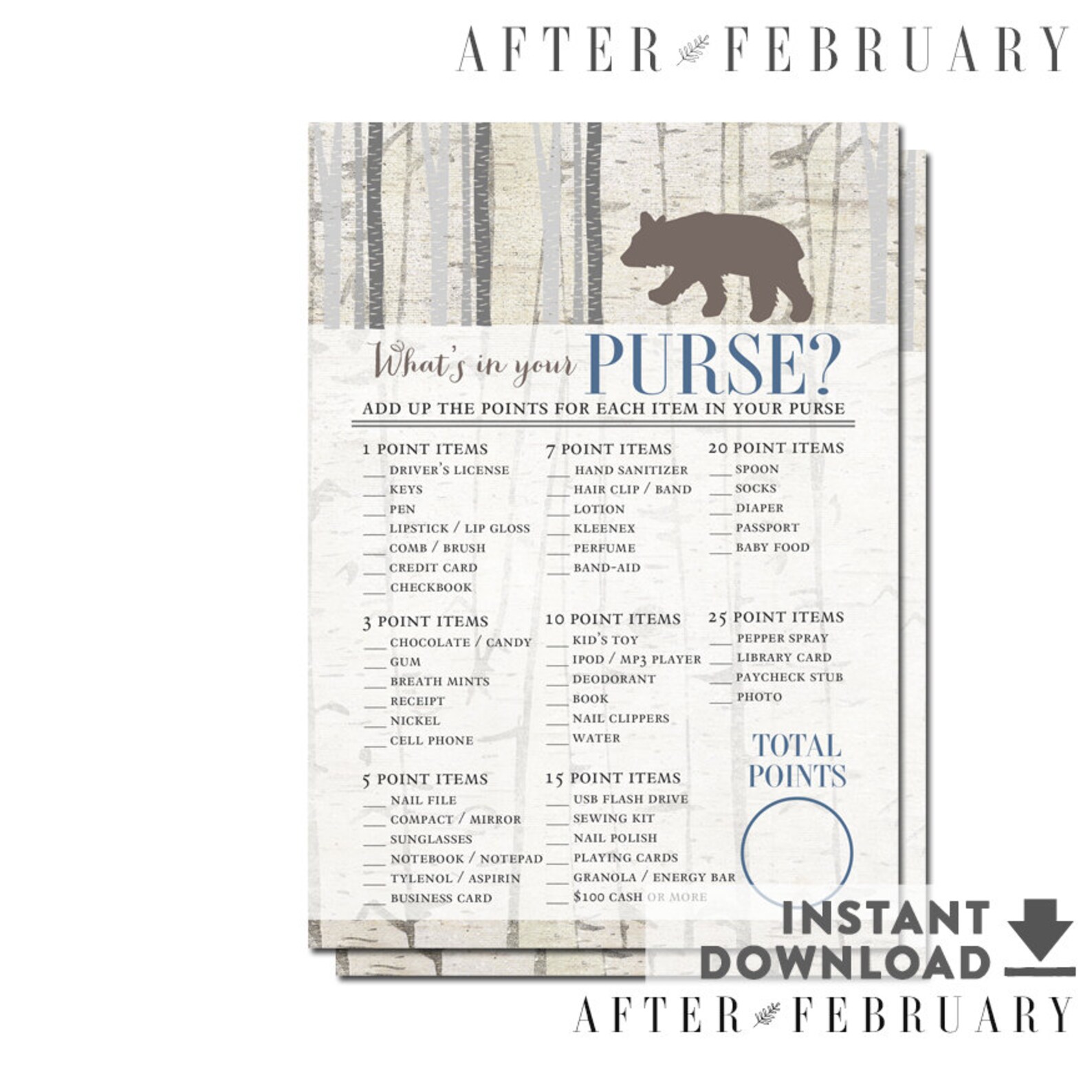 What's in Your Purse Game Bear Baby Shower Little Cub - Etsy