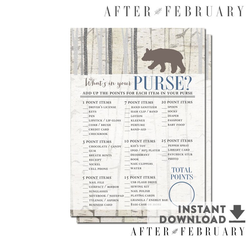 What's in Your Purse Game Bear Baby Shower Little Cub - Etsy