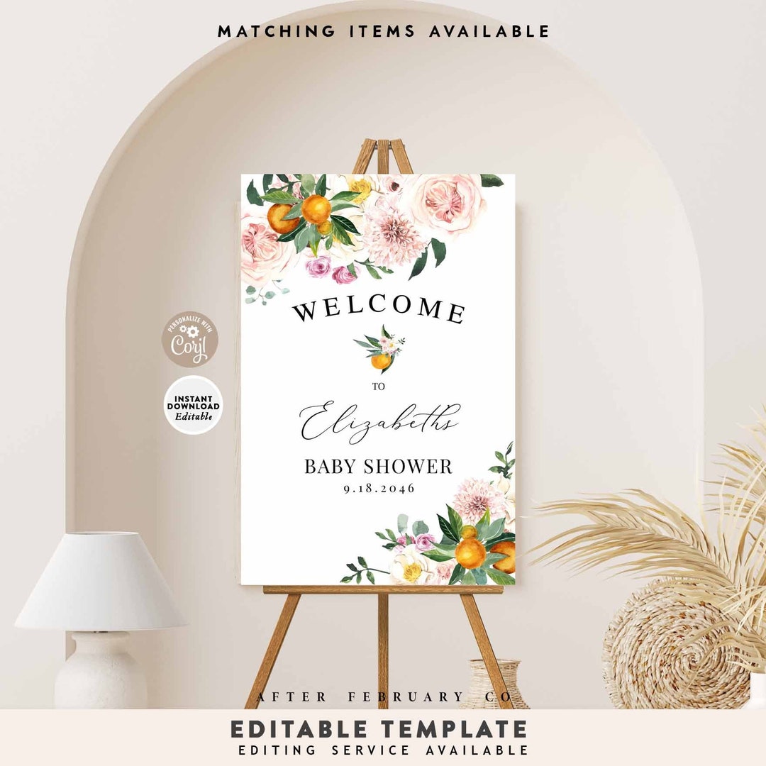 EDITABLE Orange Welcome Sign Summer Orange Birthday ANY EVENT Bridal ...