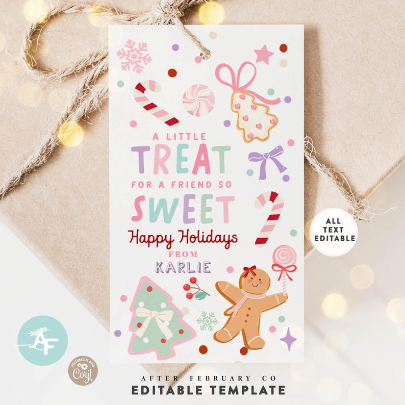 Editable Kids Christmas Treat Tag: Pink School Holiday Favor Tags ...