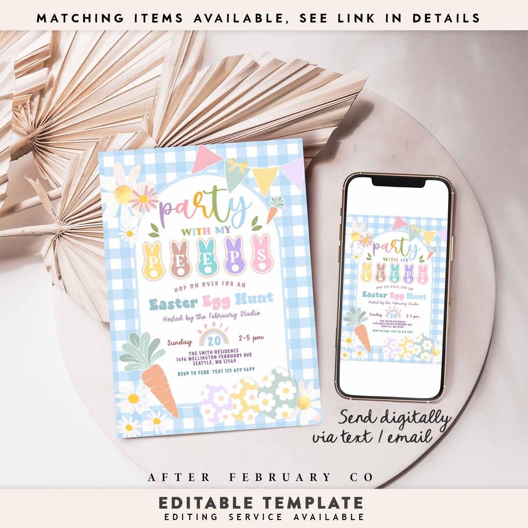 EDITABLE Party With My Peeps Easter Party Brunch Egg Hunt Invitation ...