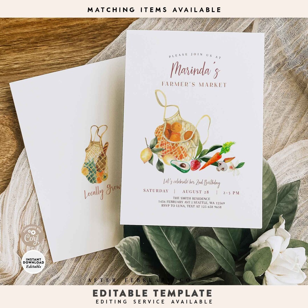 Editable Farmer's Market Birthday Invitation: Locally Grown Invite ...
