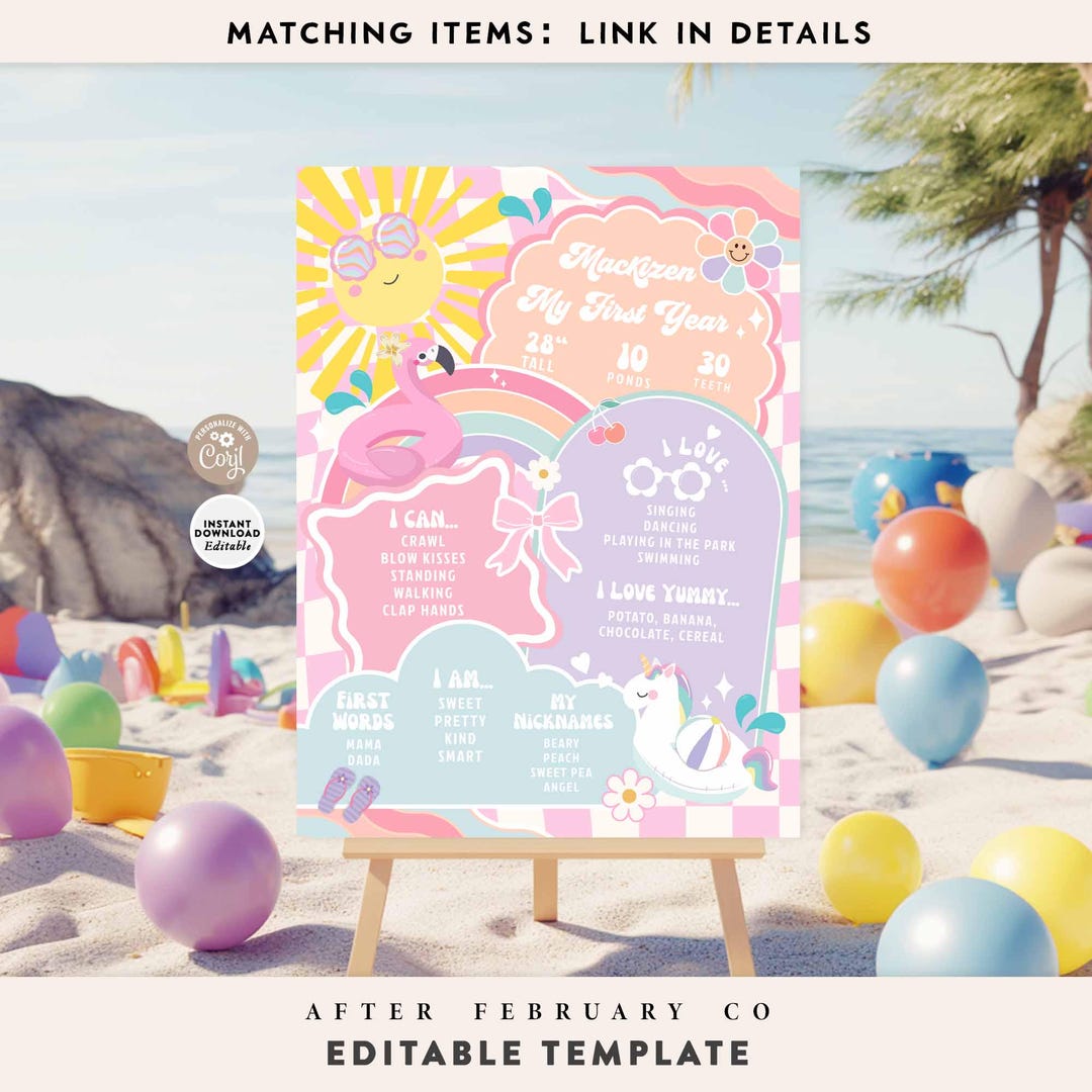 Editable Preppy Groovy Pool Beach Party Birthday Milestone Birthday ...