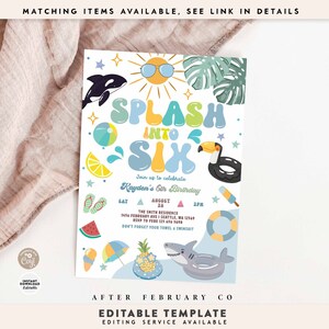 Editable Boy Splash Into SIX 6th Birthday Pool Party Invitation Whale ...