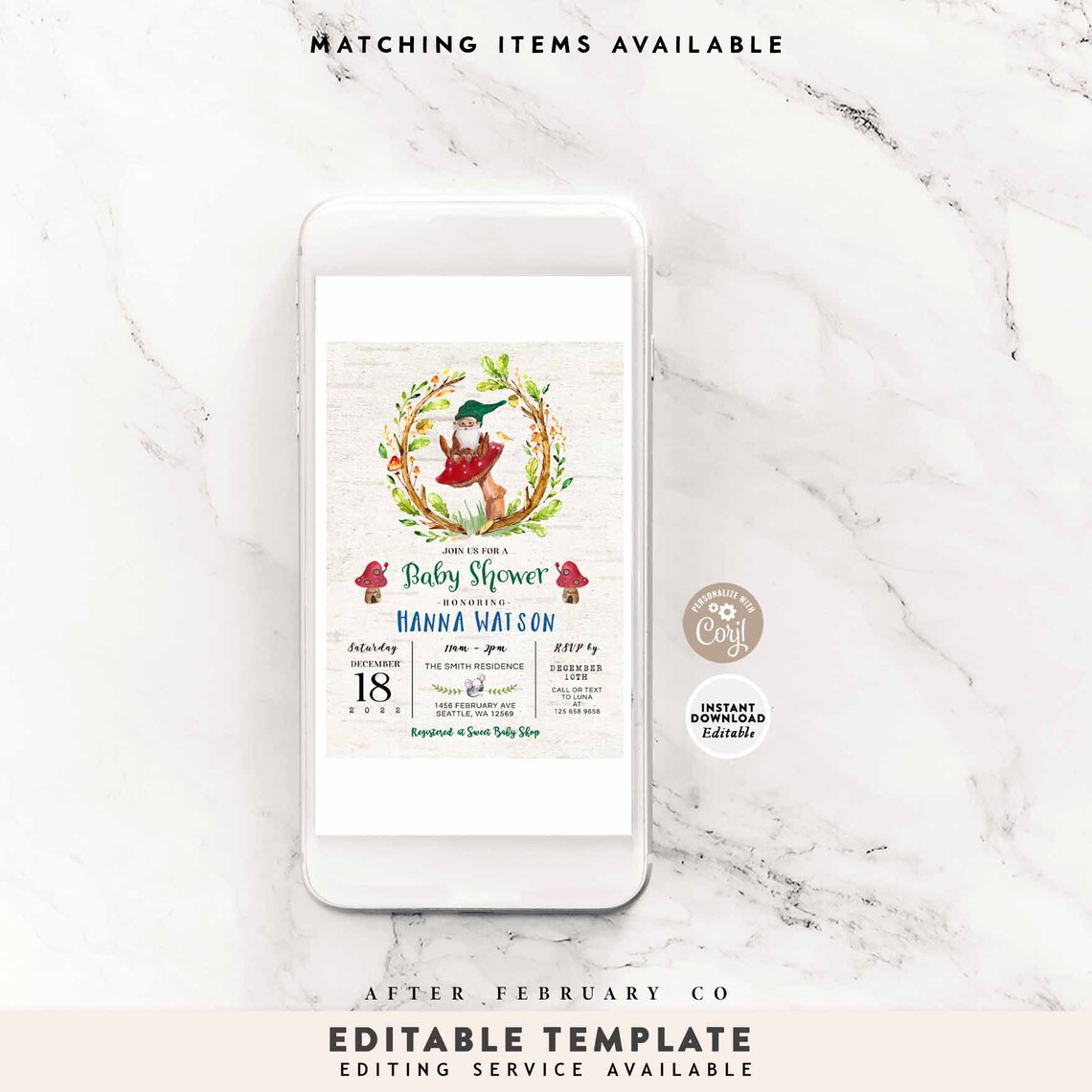 EDITABLE Gnome Baby Shower Boy Gnome Invitation Invite Baby - Etsy