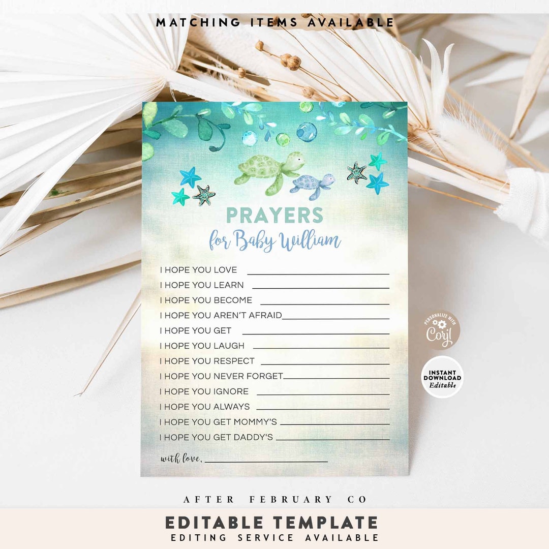 EDITABLE Blue Green Sea Turtle Under the Sea Prayers for Baby Boy ...
