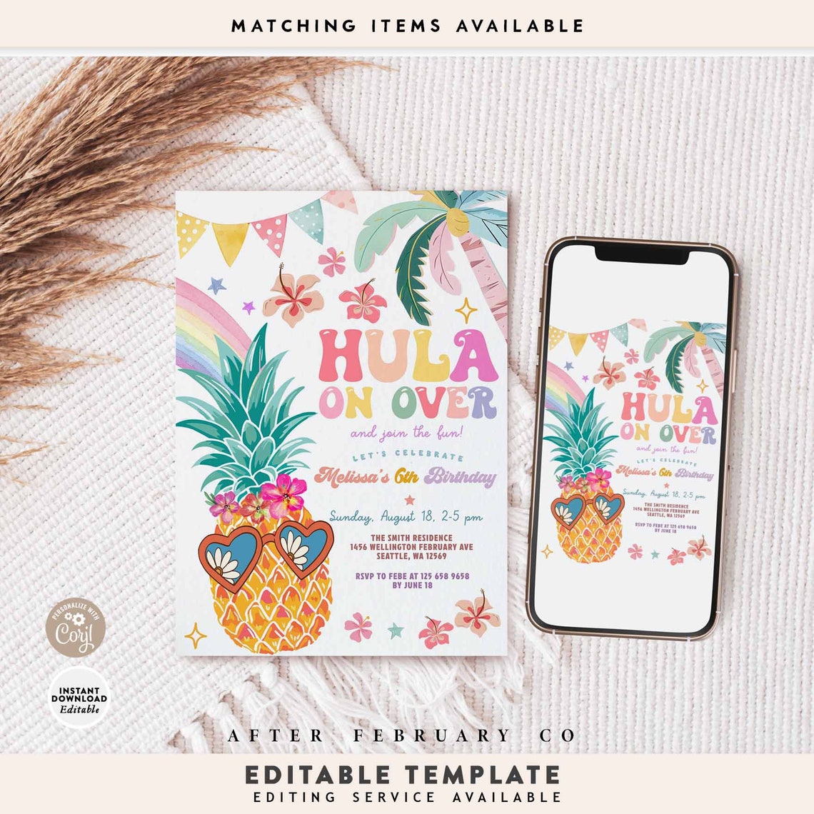 Tropical Pineapple Birthday Invitation: Hula on Over Birthday Party ...