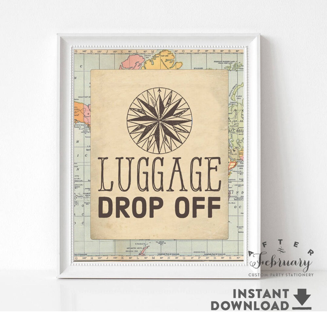 Luggage Drop off Sign, Travel Adventure Around the World Baby Shower ...