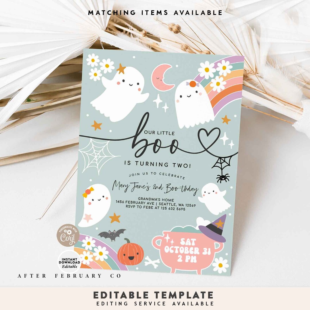 Editable ANY AGES Cute Boo Halloween Ghost 1st 2nd 3rd 4th Birthday ...