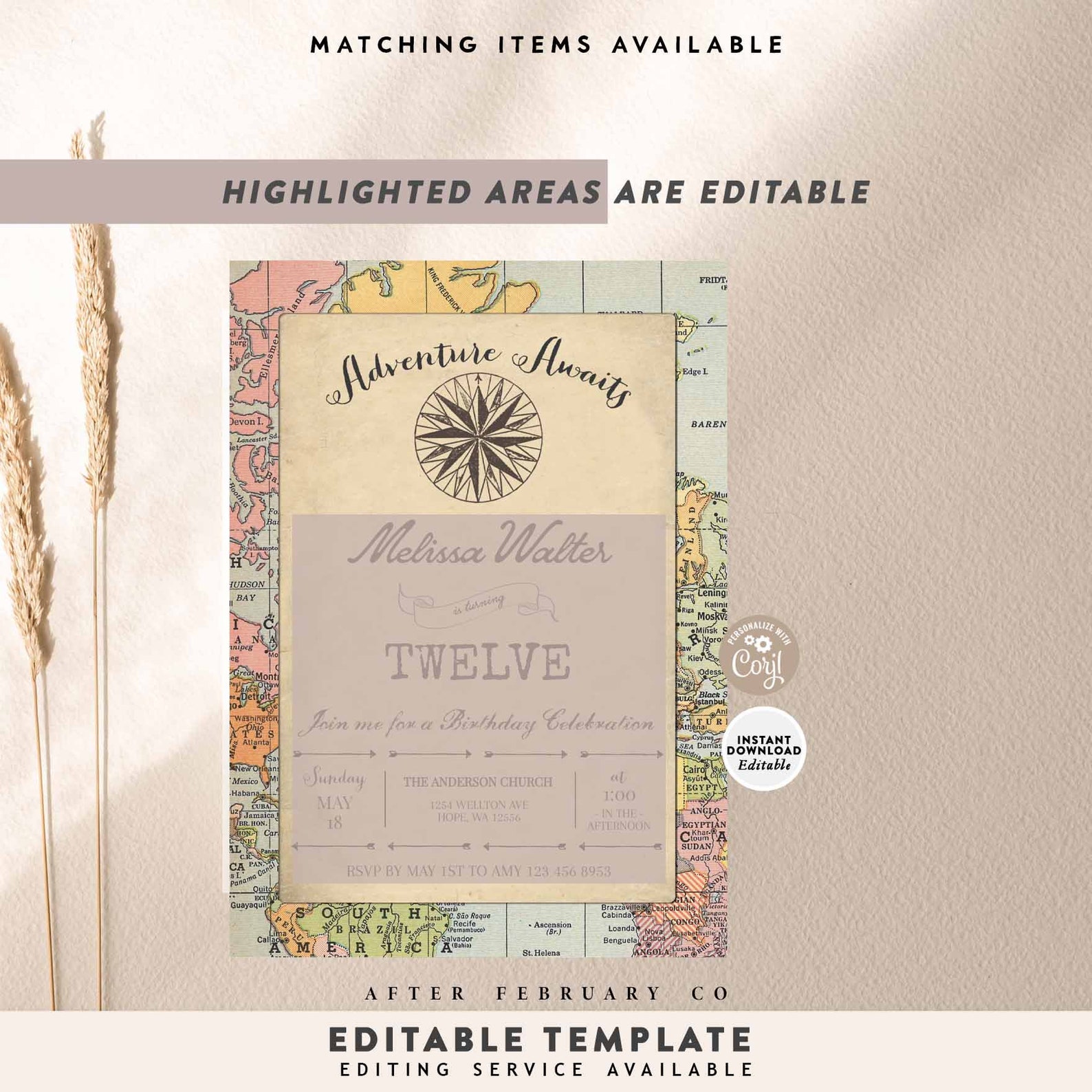 Editable Adventure Awaits Any Age Birthday Compass Birthday - Etsy