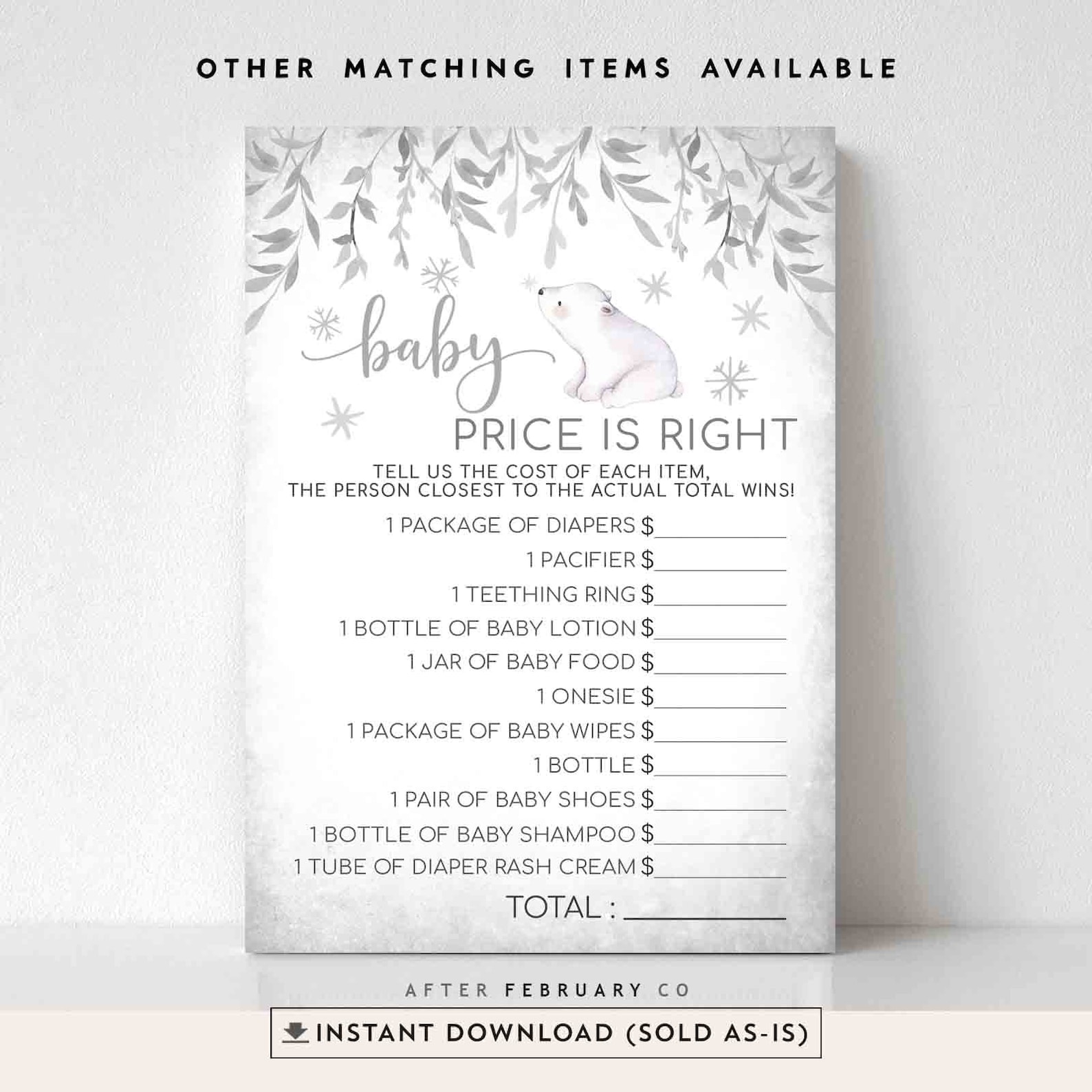 Winter Polar Bear Baby Shower Game: Price is Right Game (digital ...