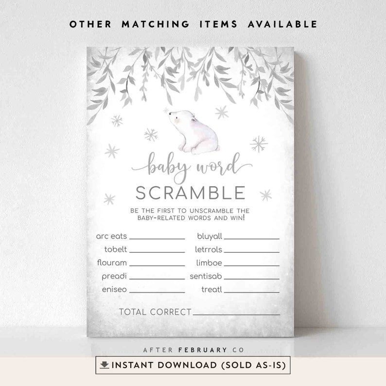 Winter Polar Bear Baby Shower Games Baby Word Scramble Game - Etsy