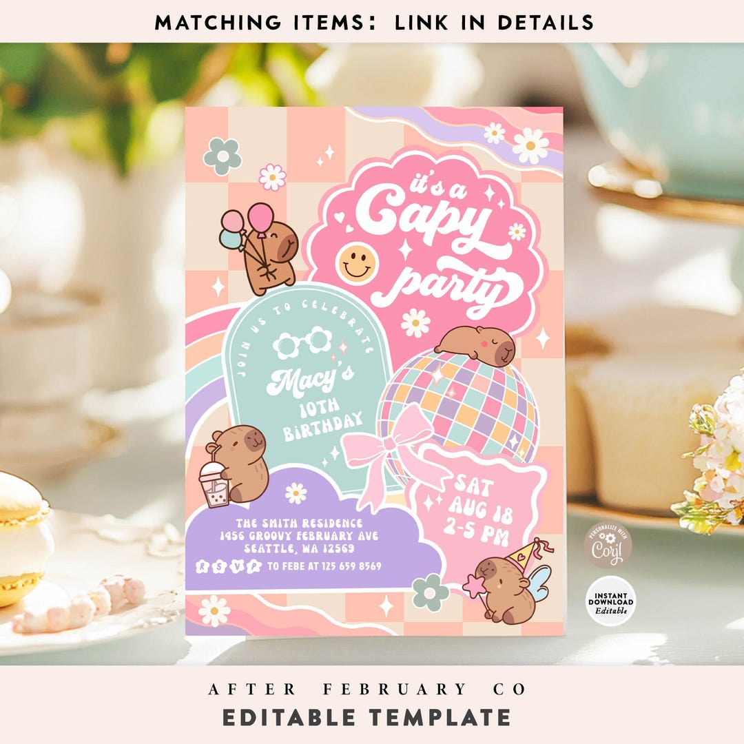 Capybara Birthday Invitation Capy Party Birthday Preppy Varsity Patch ...