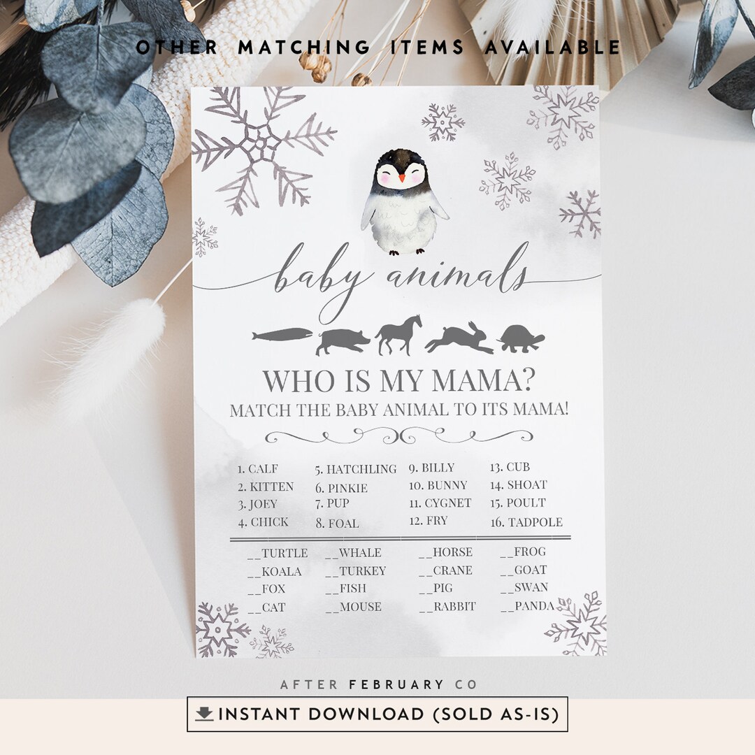 Snowflake Penguin Winter Baby Animals Game Arctic Penguin Baby Shower ...