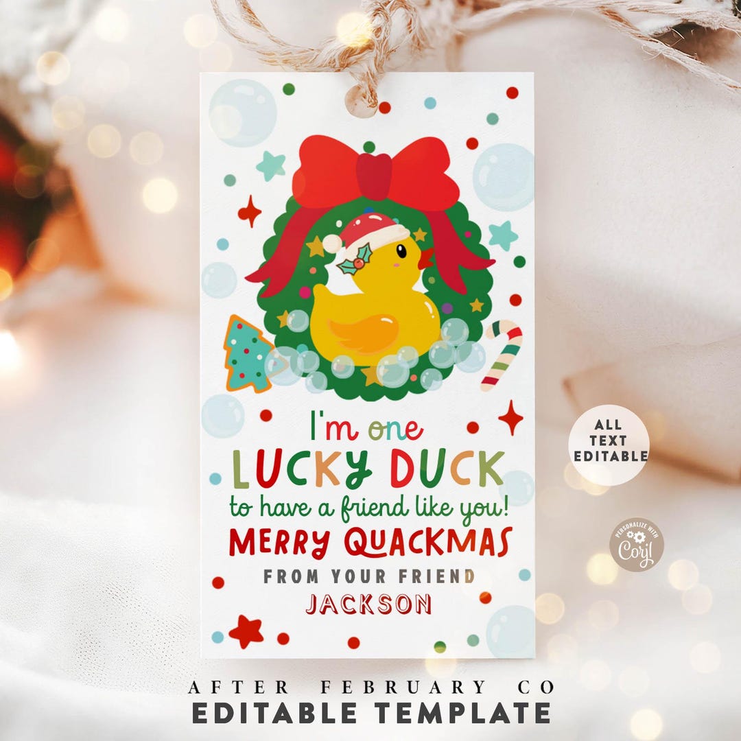 One Lucky Rubber Duck Christmas Gift Tags: Kids Funny Holiday Tags ...