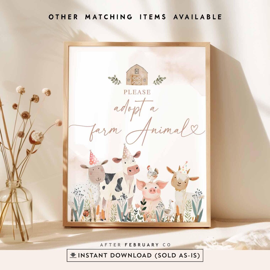 Farm Animal Boho Please Adopt a Farm Animal Sign Girl Farm Calling All ...
