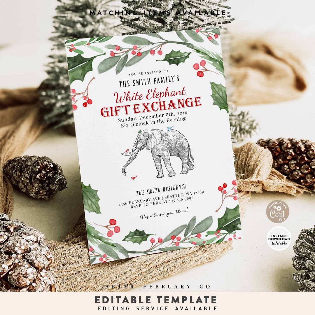 Editable White Elephant Invitation White Elephant Gift Exchange ...