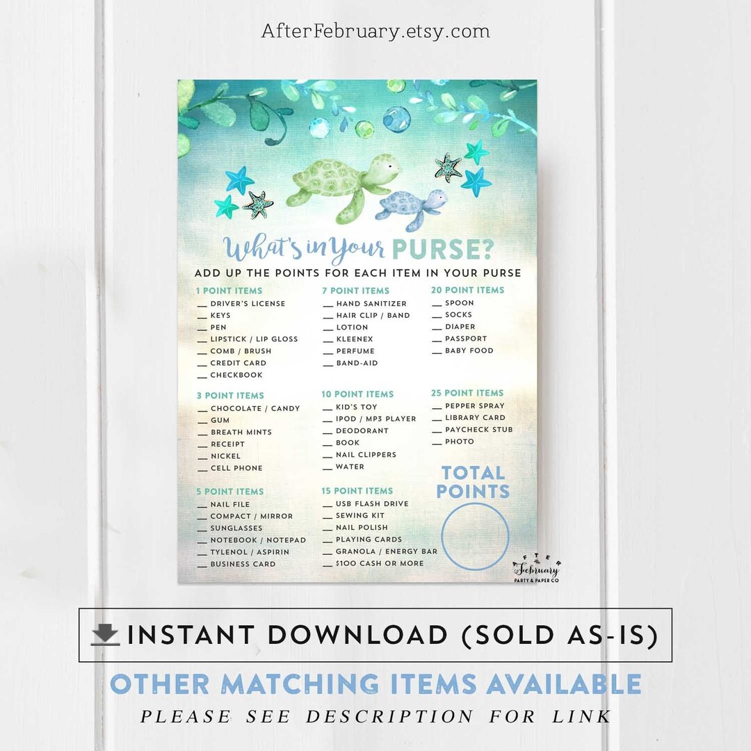 Sea Turtle What’s in Your Purse Shower Game Under the Sea Undersea ...