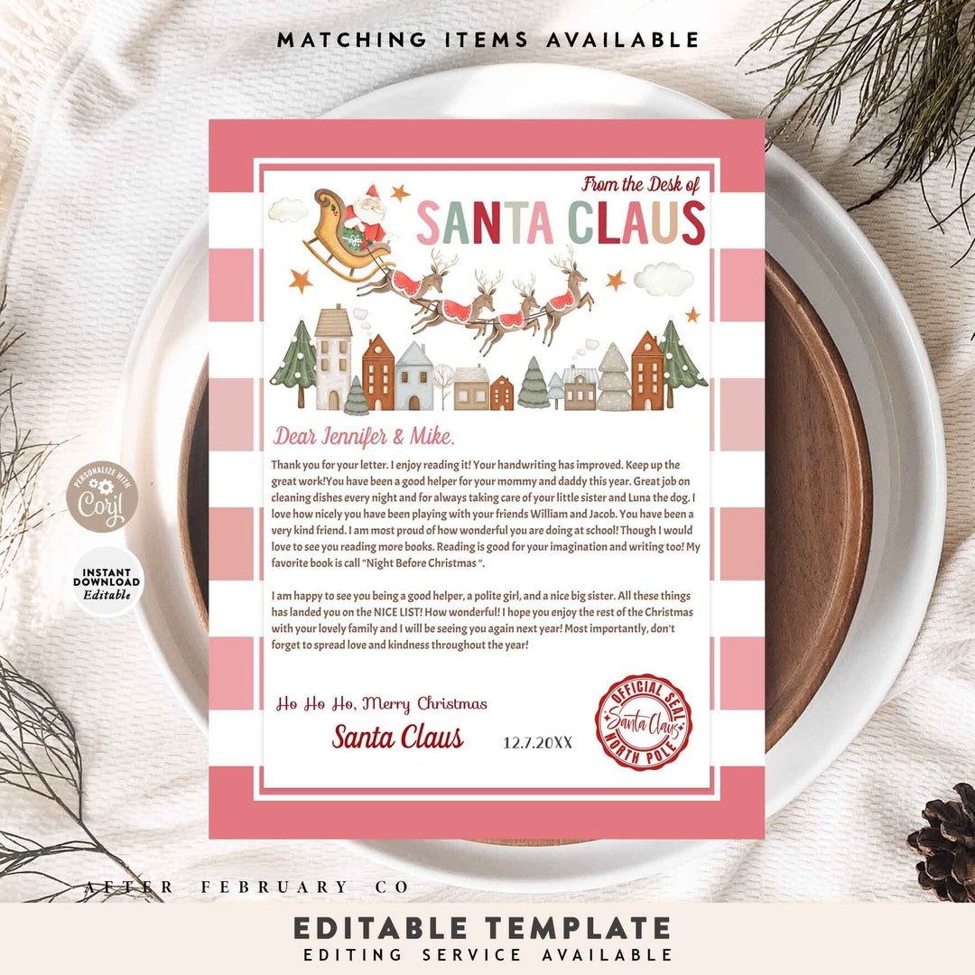 EDITABLE Letter From Santa Official Greeting Letter From Santa Modern ...