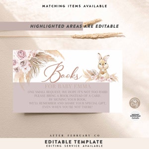 EDITABLE Pink Pampas Grass Boho Bunny Rabbit Insert Book Request Bring ...
