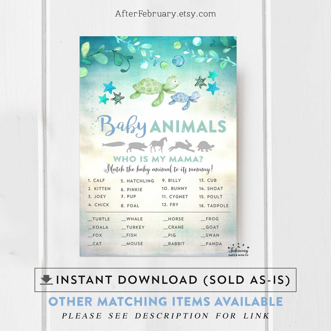 Sea Turtle Baby Animal Shower Game Under the Sea Undersea Sea Turtle ...