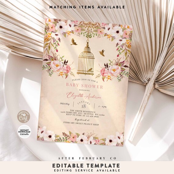 Birds Baby Shower Invitations Templates