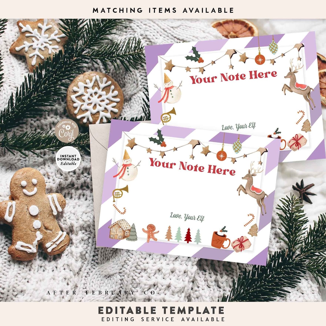 EDITABLE Purple Elf Note Cards 4x3 Elf Activities Elf Ideas Elf Game ...