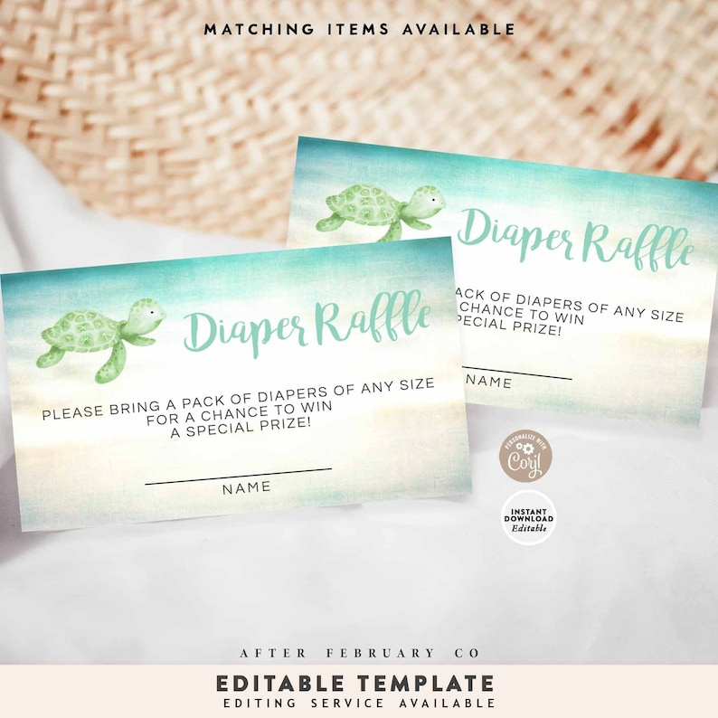 Sea Turtle Diaper Raffle Ticket: Gender Neutral Undersea Baby Shower ...