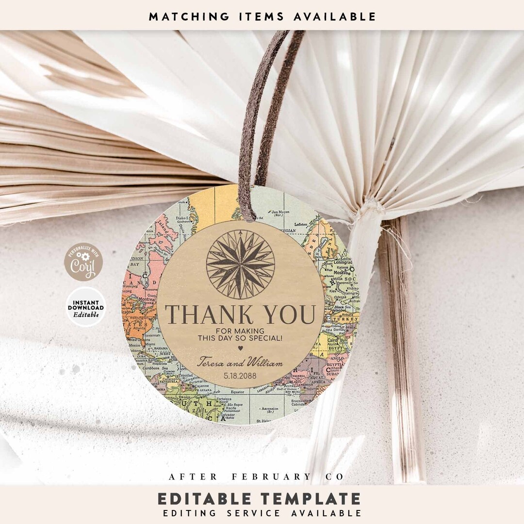 EDITABLE Thank You Round Tag Adventure Travel Birthday Party Decor ...