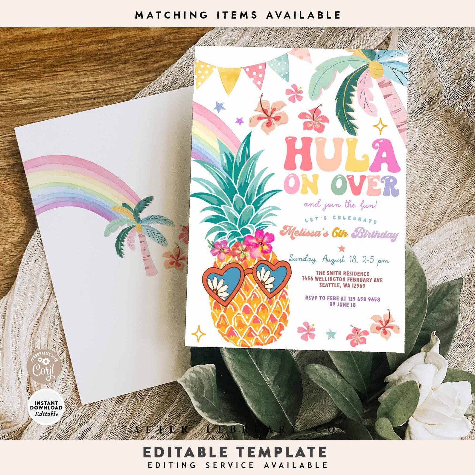 Tropical Pineapple Birthday Invitation: Hula on Over Birthday Party ...