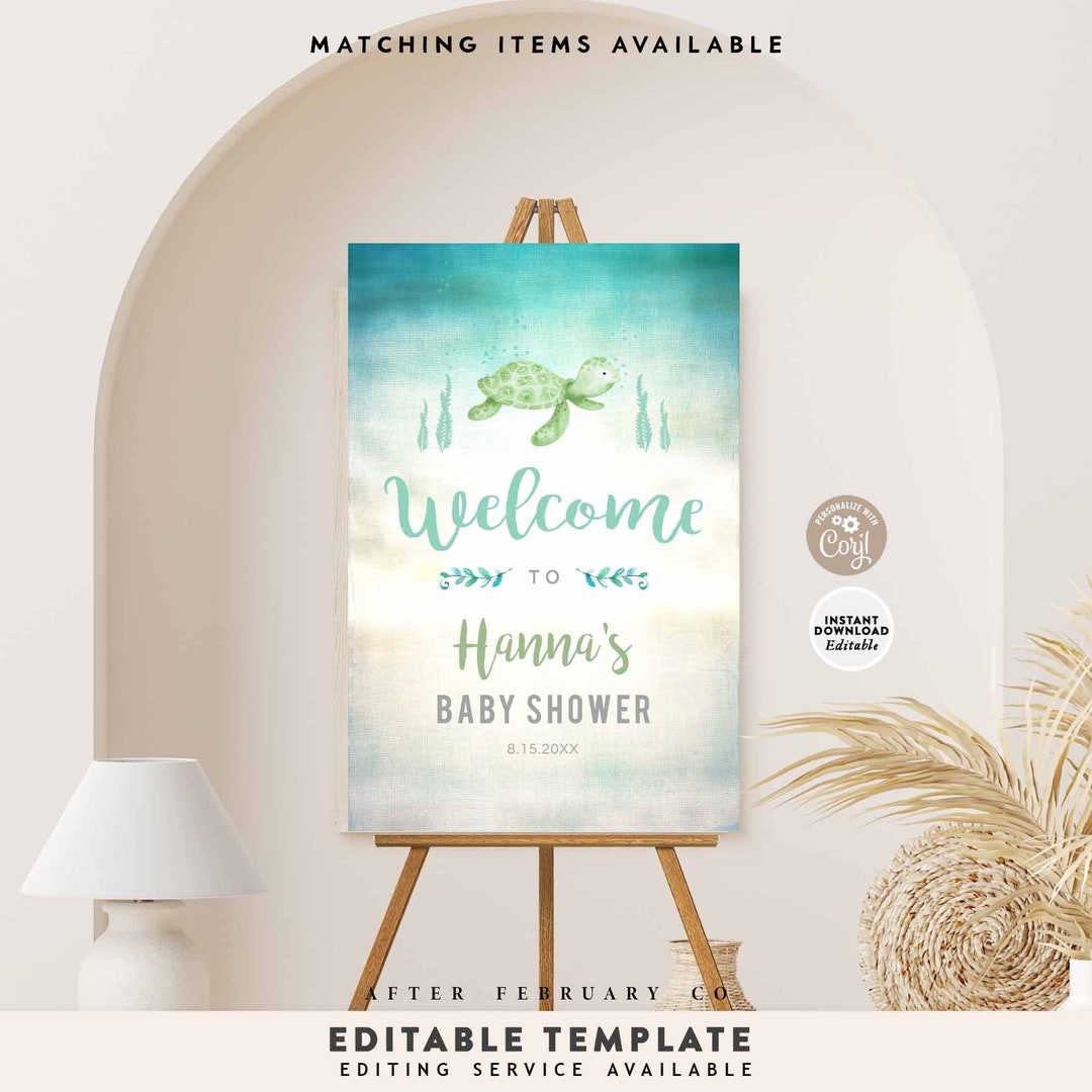 EDITABLE Sea Turtle Baby Shower Welcome Sign Under the Sea Welcome Sign ...