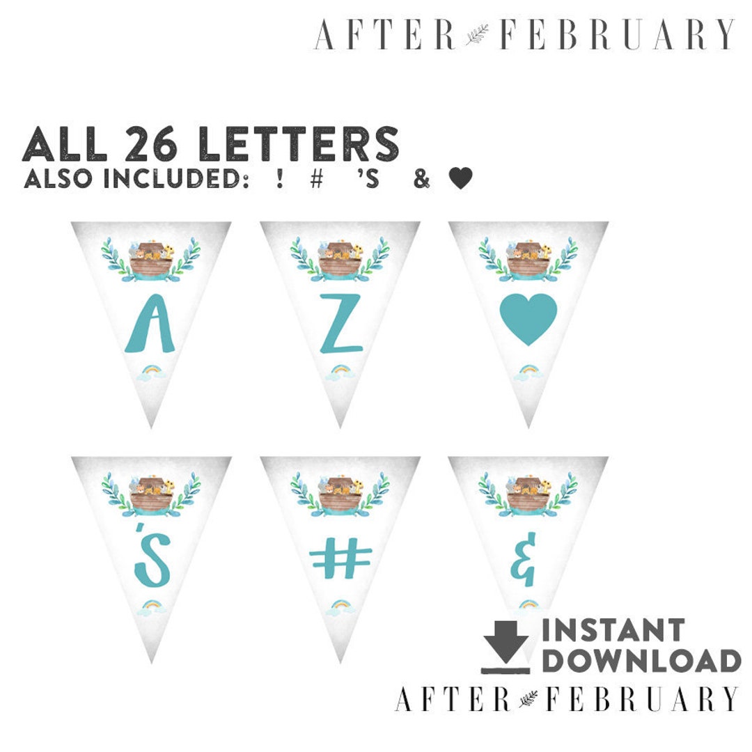 Printable Pennant Party All Letters Banner Noah's Ark Boy Baby Shower ...
