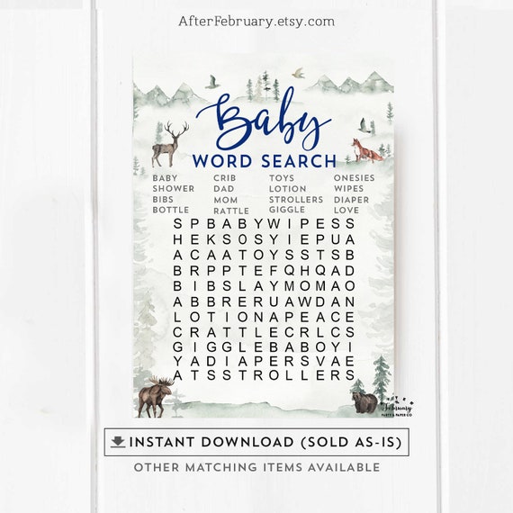 Baby Shower Word Search Game It's A Boy Navy Sage Mountain | Etsy